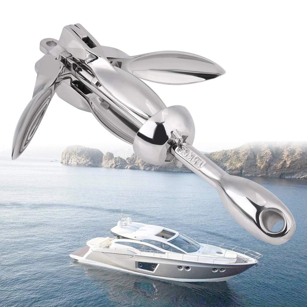 Folding Grapnel, Durable Stainless Steel Silver Boat Anchor, Boat Accessory for Marine Yacht