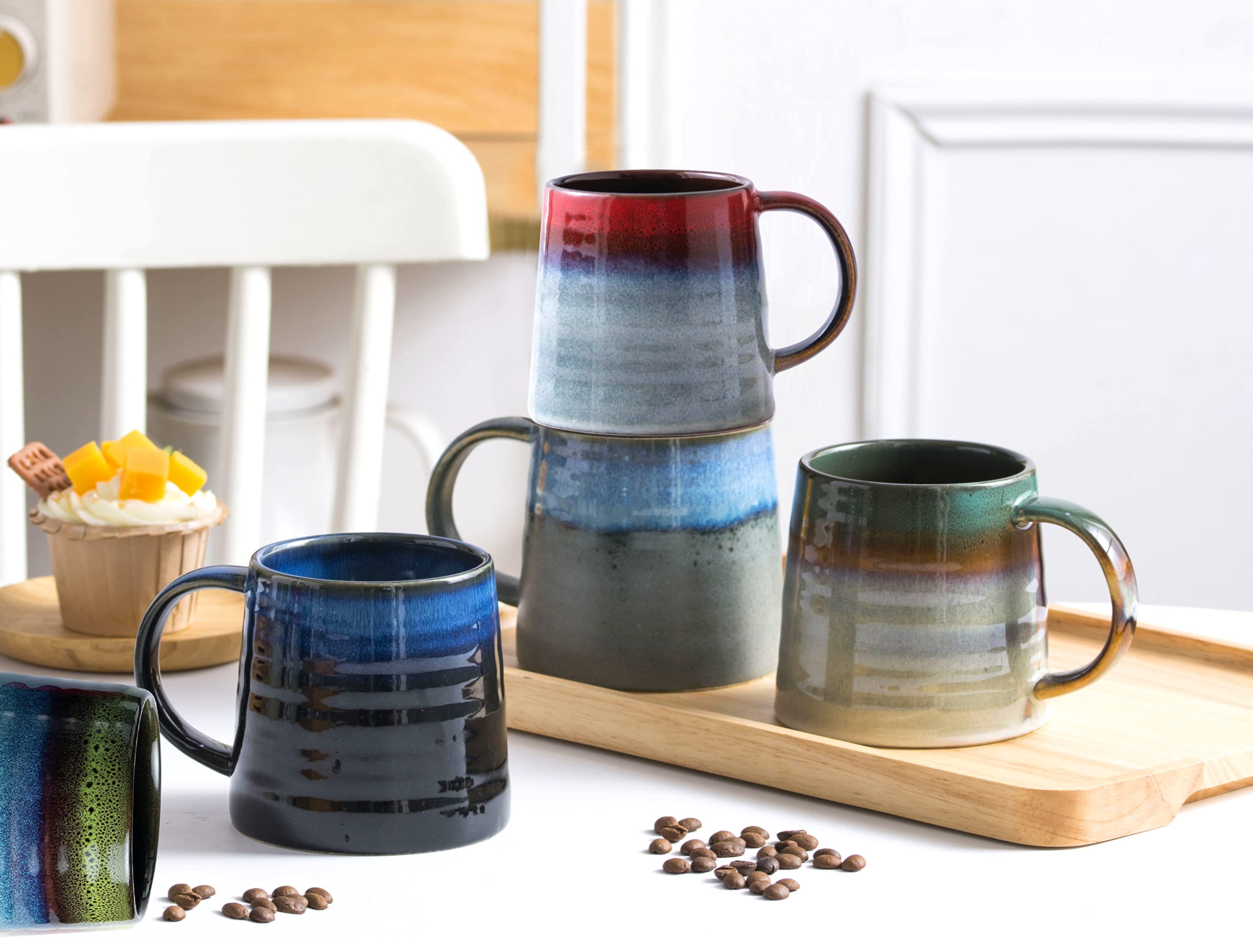 HYTYSKAR Large Ceramic Coffee Mugs, Handmade Pottery Mug, Tea Cups with Handle for Office and Home, 16 oz, Dishwasher and Microwave Safe (Red)