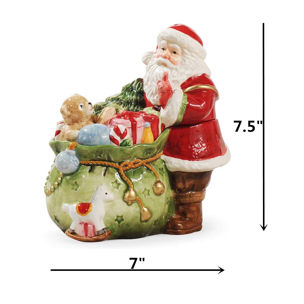 Minigift Ceramic Christmas Storage Container With Lid Candy and Cook Jar ,3D Handpainted Santa Claus Design