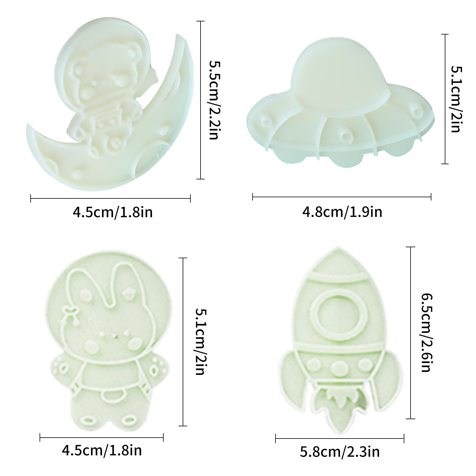 KALAIEN Space Cake Mold Cookie Cutter Rocket Mold Fondant Stamper Set, Biscuit Cake Baking Mold for Party Supplies Small Set of 4