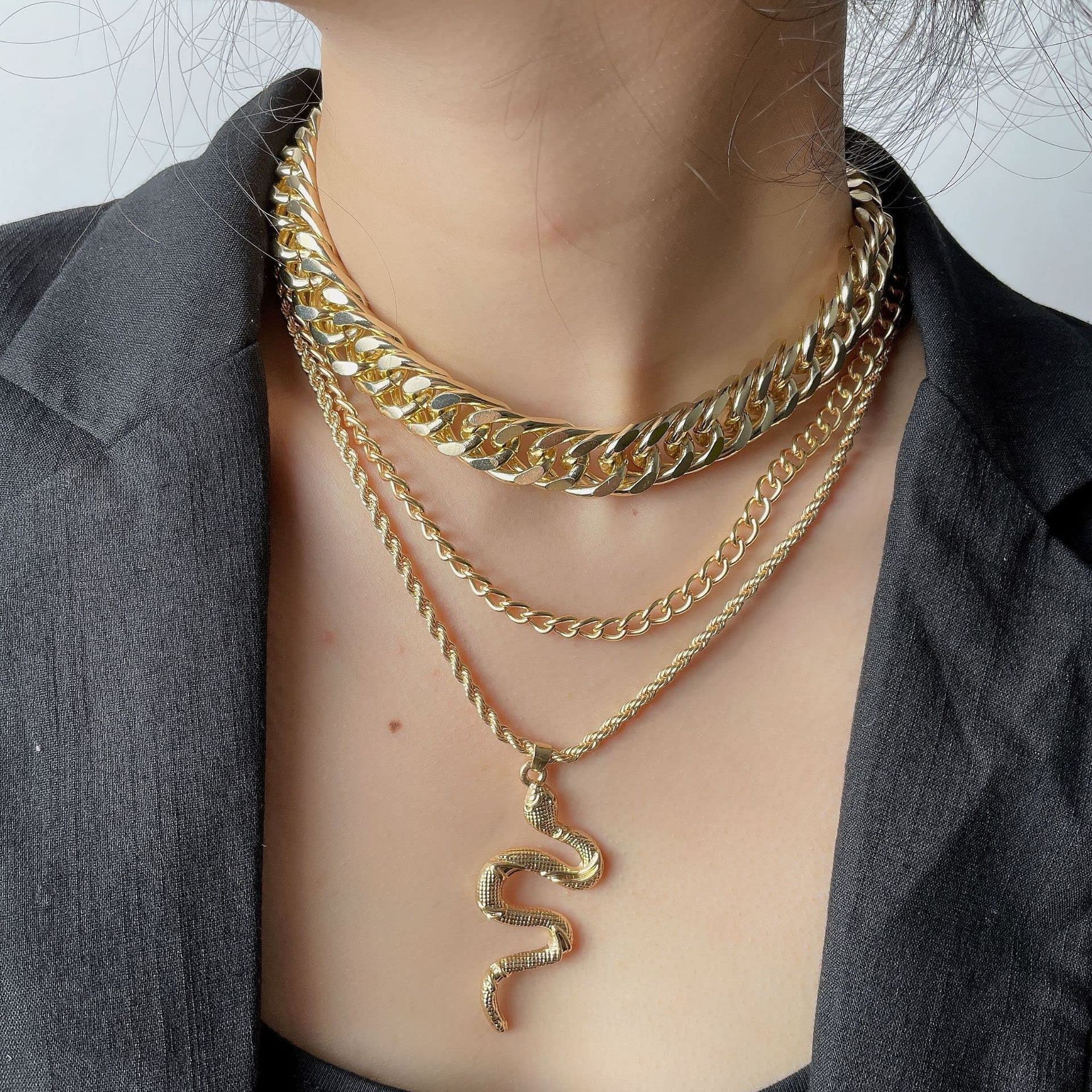 Gold Snake Layered Necklace Dainty Snake Pendant Multilayered Chain Choker Jewelry Gift for Women