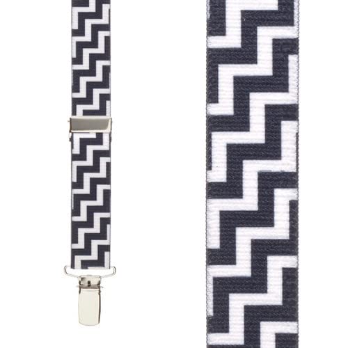 Suspender Store Black & White Zig Zag Suspenders - 1 Inch Y-Back 42" for 5'0" to 5'9" tall