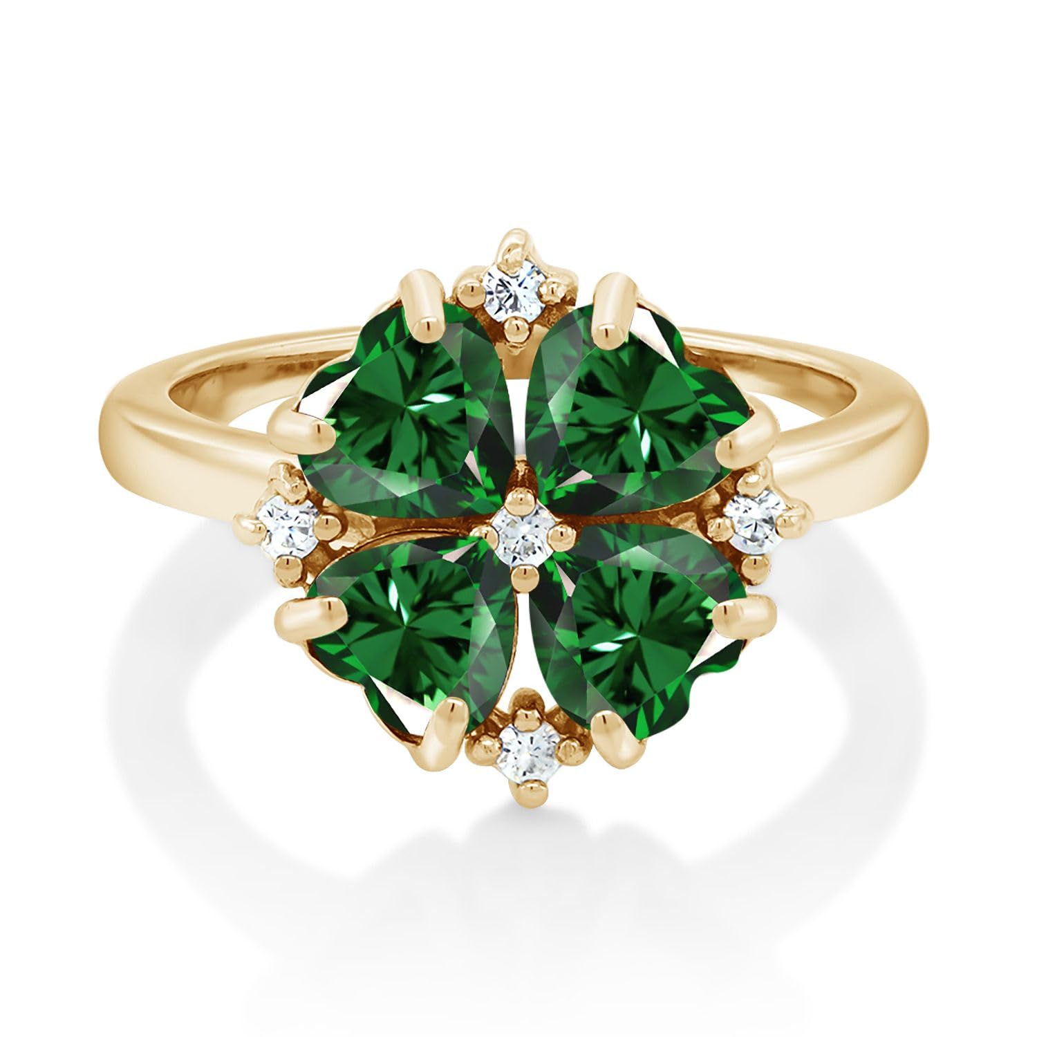Gem Stone King 18K Yellow Gold Plated Silver Green Nano Emerald Ring For Women (1.48 Cttw, Heart Shape 5MM, Gemstone May Birthstone, Size 8)