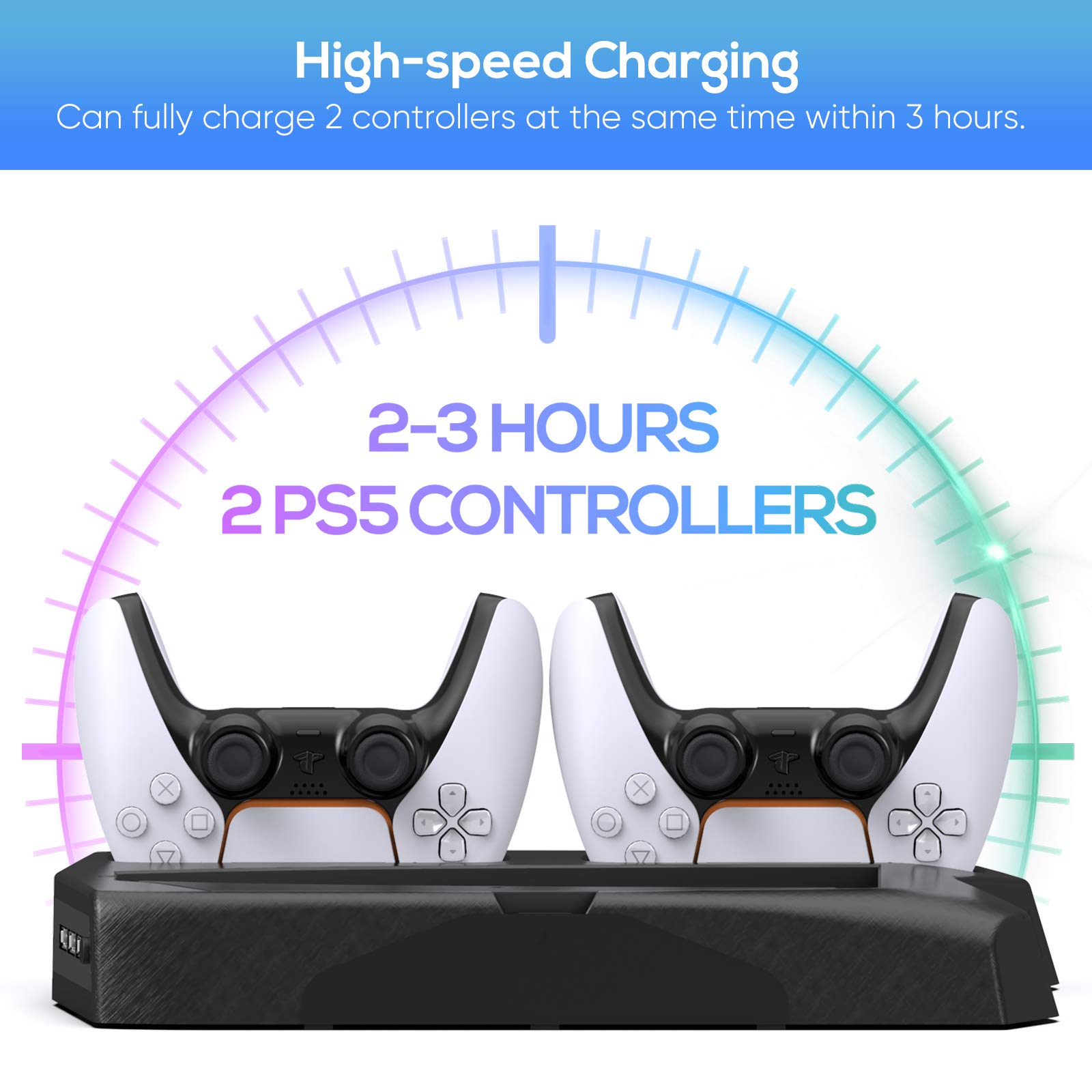 FASTSNAIL Cooling Fan for Playstation5 Charging Station for PS5 Controller, Charging Dock for Playstation5 Pro Controller Dualsense with LED Indicators and Game Slots