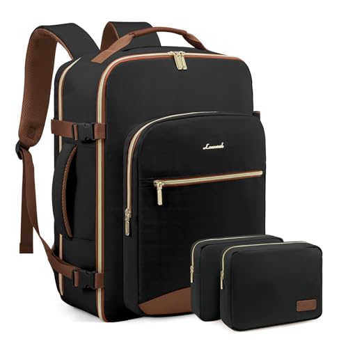 LOVEVOOK 40L Large Travel Backpack for Women, 17 Inch Carry on Backpack for Traveling on Airplane, Personal Item Travel Bag Airline Approved, Business Causal Weekender Backpack, Black