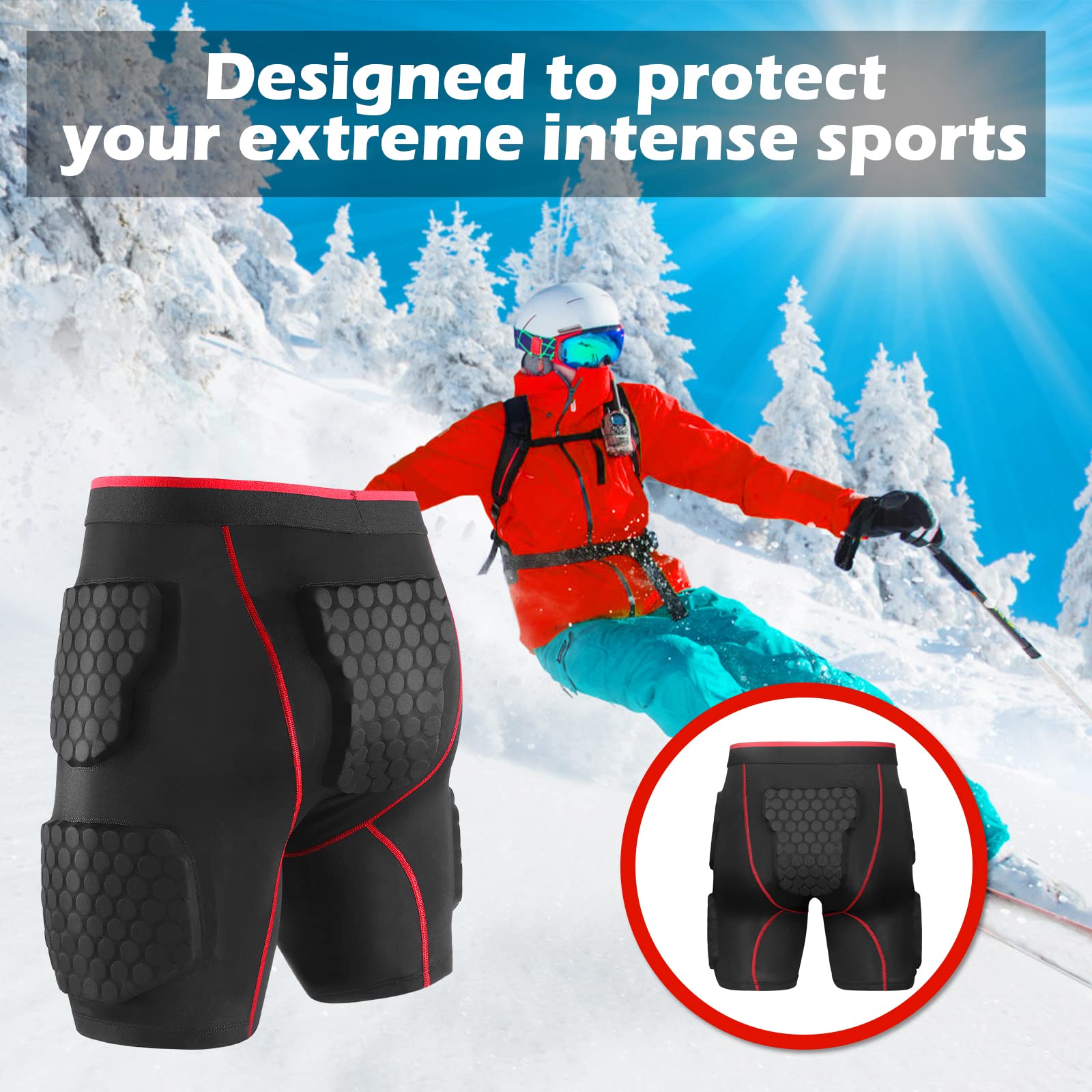 Hozzen Protective Padded Shorts - Hip Protector EVA Padded, High Elastic Fabric for Riding, Skateboarding, Skiing, Ice Hockey