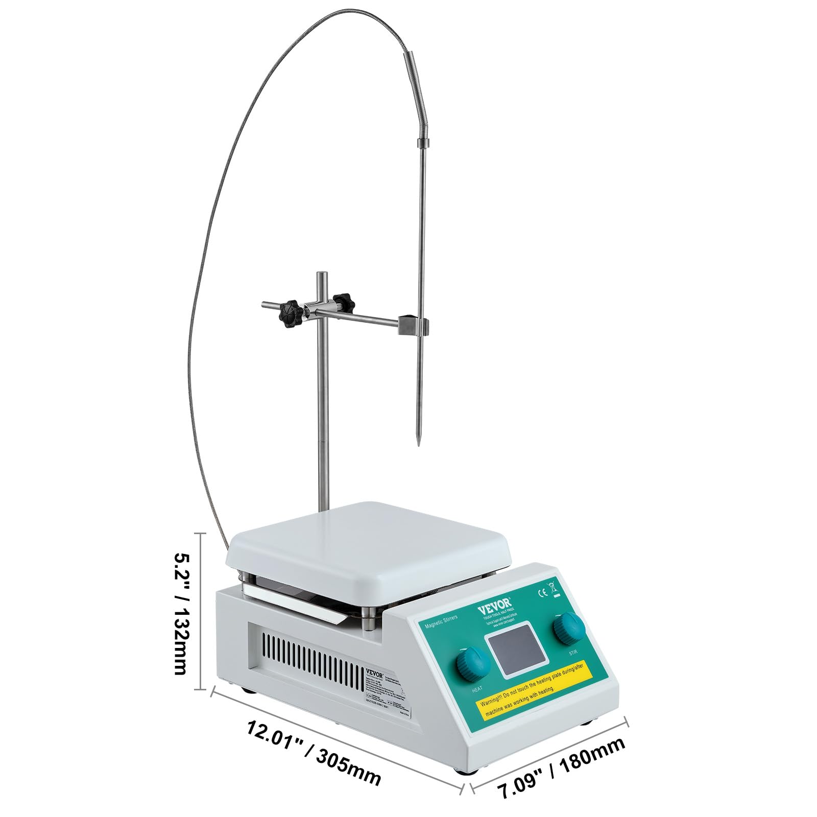 VEVOR Magnetic Stirrer Hot Plate, 5L Capacity Ceramic Coated Hotplate Lab Stirrer 200-2000RPM 608°F/320°C Max Temp Digital Magnetic Stirrer with Temp Probe Sensor and Stirring Bar