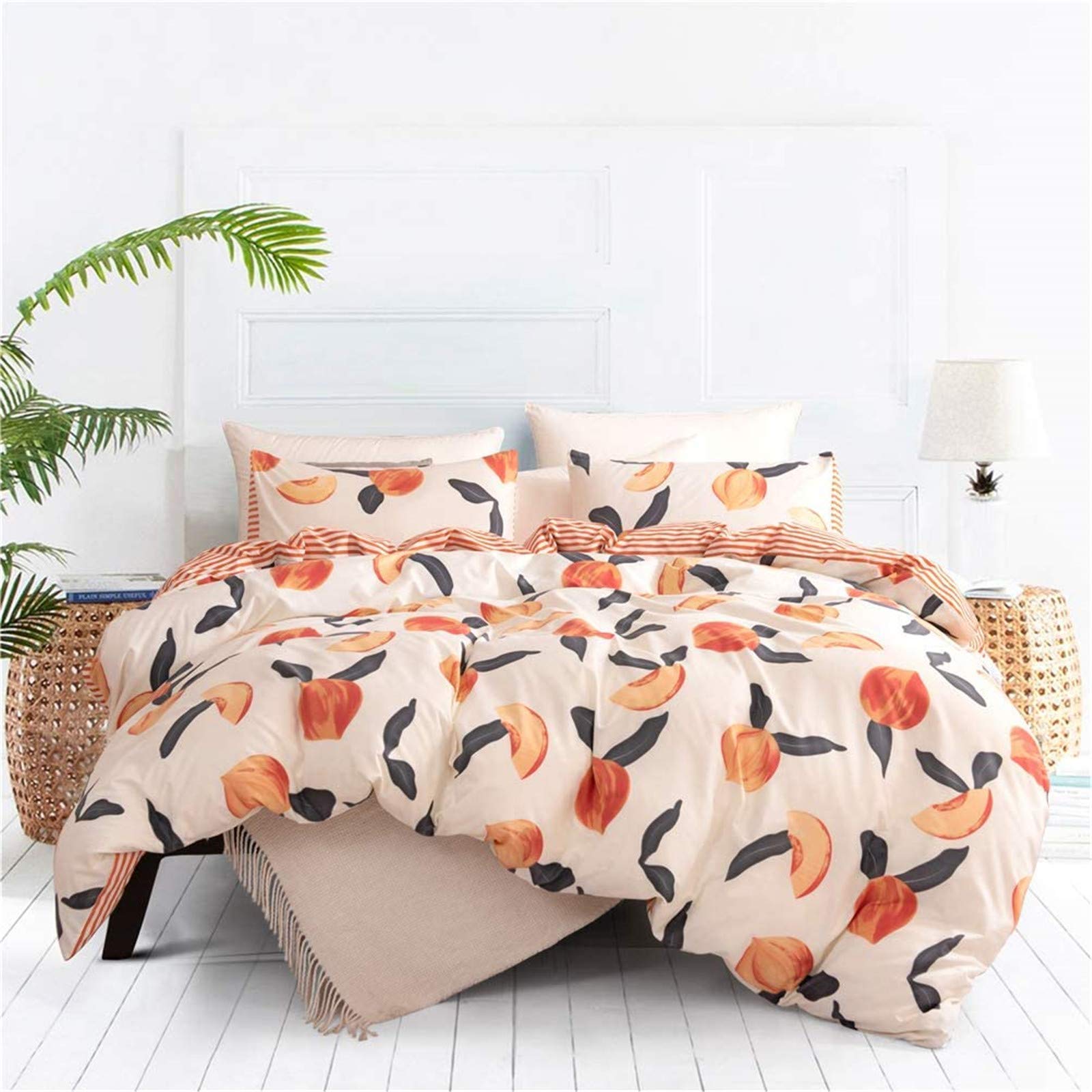 Peach Bedding Cute King Duvet Cover Set Soft Striped Duvet Cover with 1 Duvet Cover and 2 Pillowcases(Peach King)