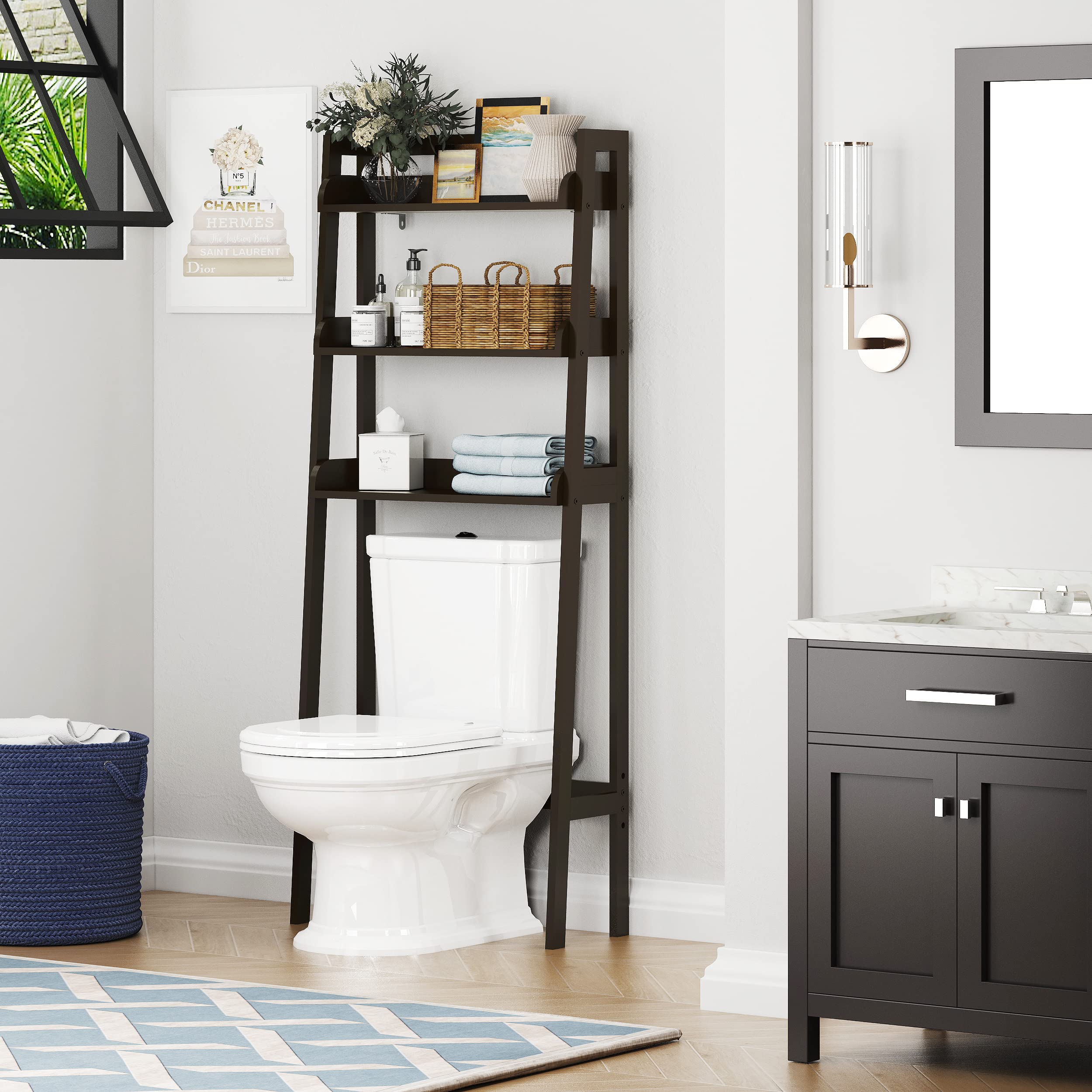UTEX Over The Toilet Storage, 3-Tier Bathroom Shelves Over Toilet, Behind Toilet Bathroom Organizer (Espresso)