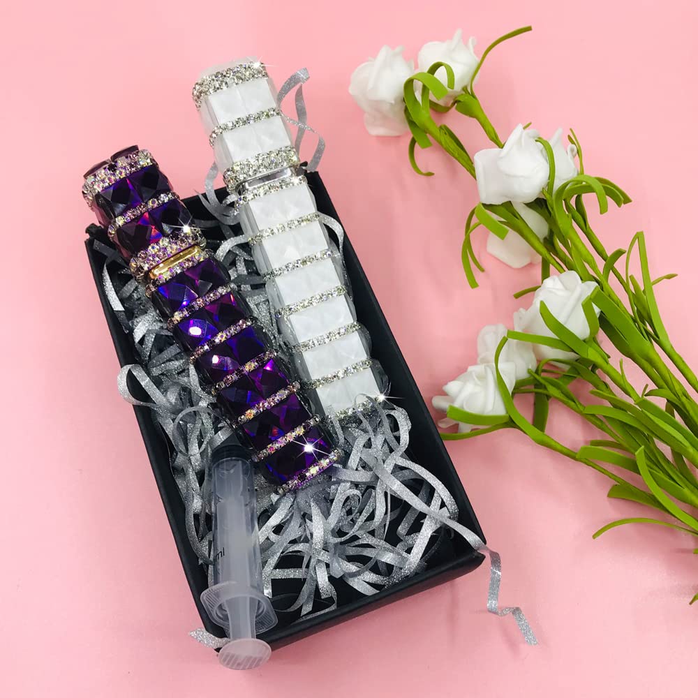 KEBOOT Rhinestone Empty Portable Spray Bottle, Mini Perfume Refillable Bottle Travel, Shiny Crystal Spray Essential Oil Bottle for Outgoing 12 ml (White and Purple)