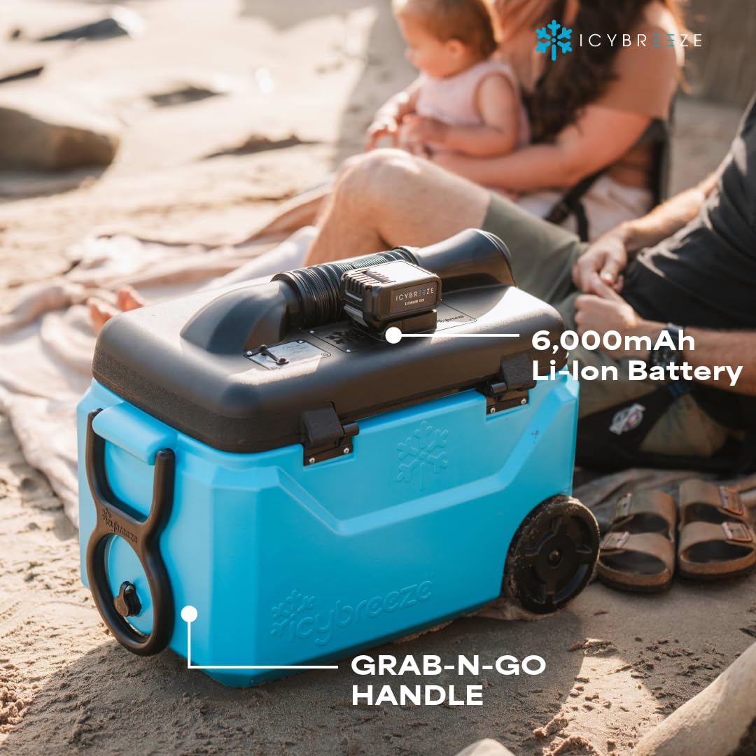 IcyBreeze V2 Pro Portable Air Conditioner & Cooler - 2-in-1 Personal Cooling Solution with 3-Speed Fan, 12V Rechargeable Battery, 38 Quart Capacity, Made in The USA (Blue)