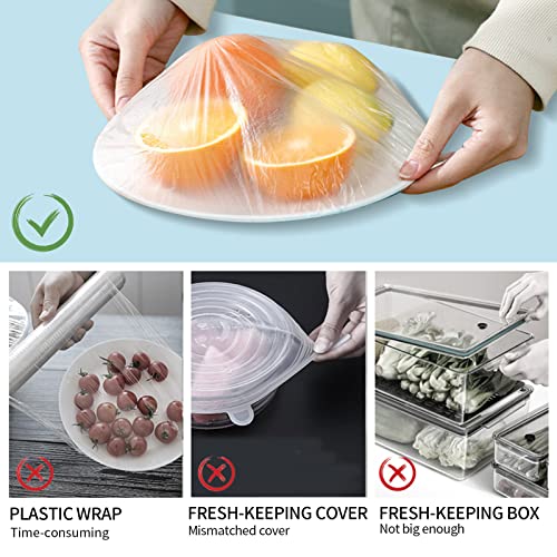 Homelove Fresh Keeping Bags, 200pcs Food Covers, Reusable Elastic Food Storage Covers, Plastic Sealing Elastic Stretch Adjustable Bowl Lids, Universal Kitchen Wrap Seal Bags for Cover Food