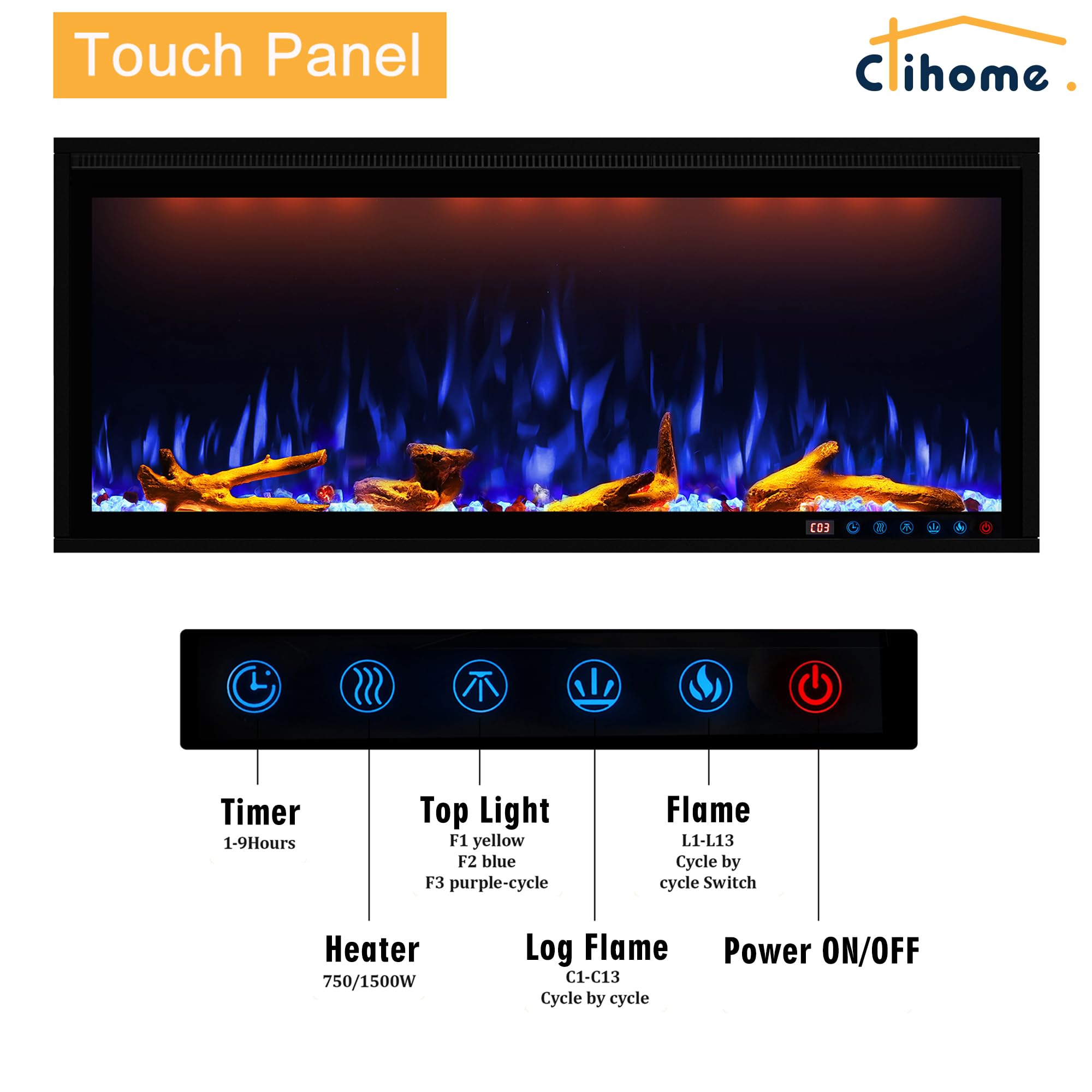 Fire Places Electric Fireplace Heater 30" Recessed Led Fireplace Wall Electric Fireplace Inserts with Timer, Remote Control, Adjustable Flame Color 750w/1500w