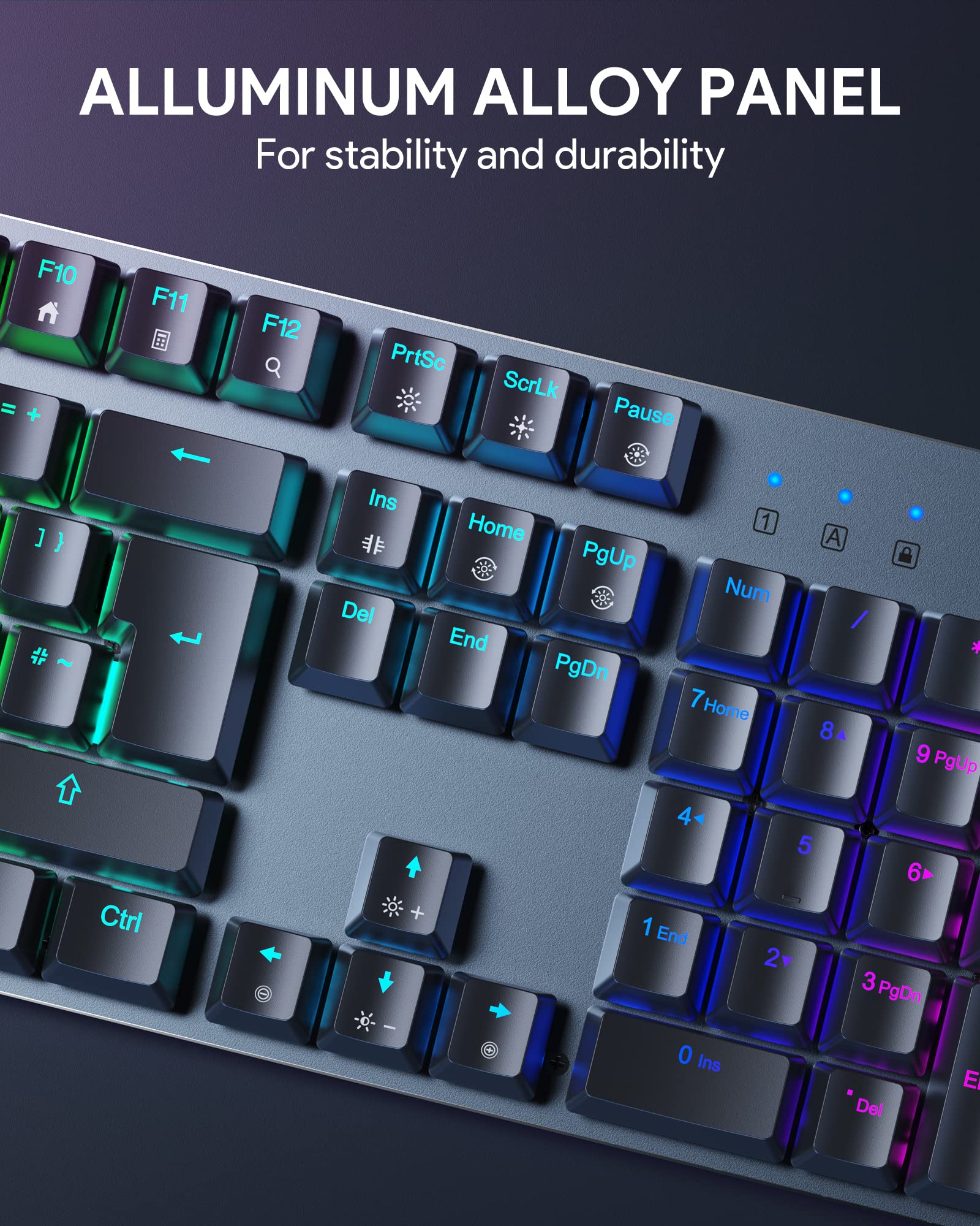 Mechanical Keyboard RGB 104 Keys LED Backlit Wired Gaming Keyboard with Red Switches, Customizable Key with 19 LED RGB Color Modes, 8 Levels Brightness and Speed Adjustment, Fully Programmable
