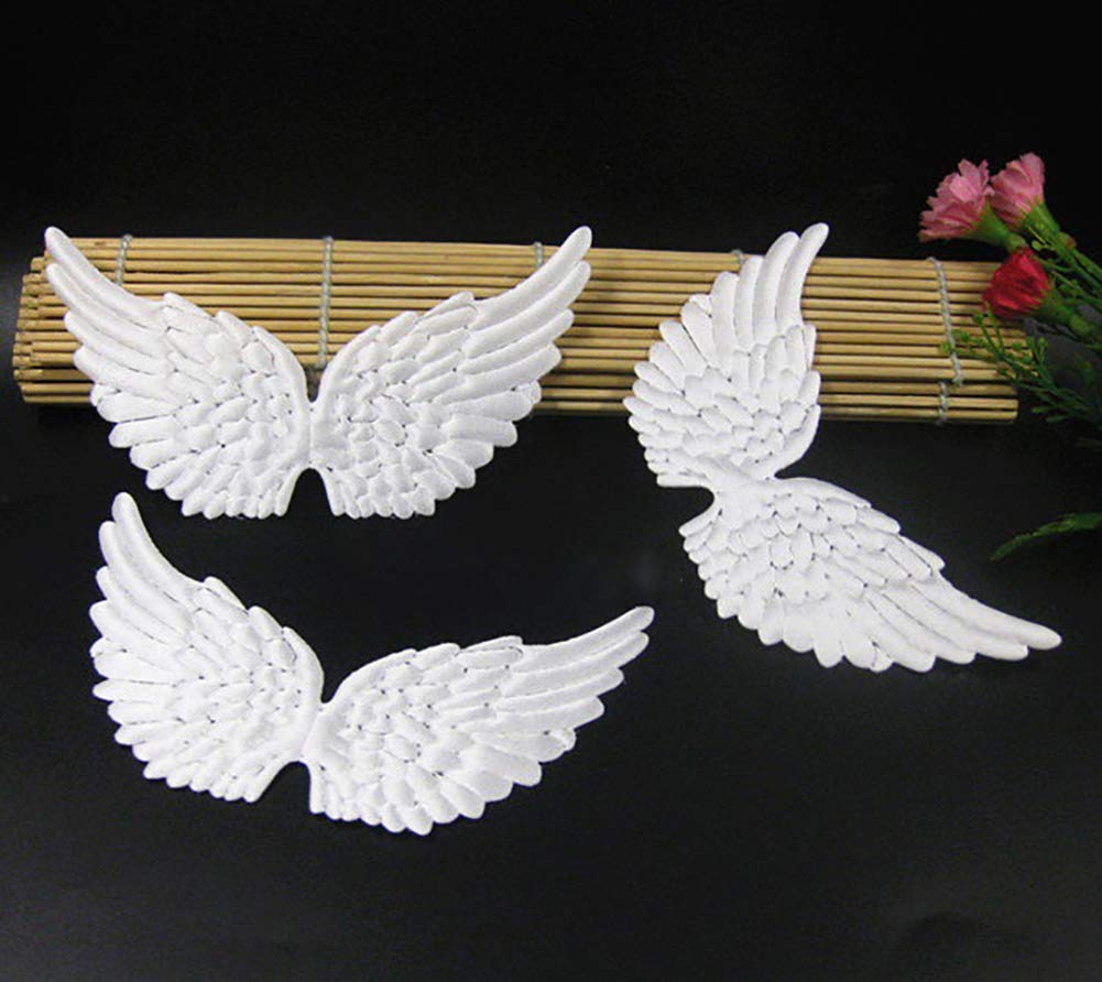 UUYYEO 12 Pcs Small Angel Wings Fabric Wings Applique Patches for DIY Crafts White