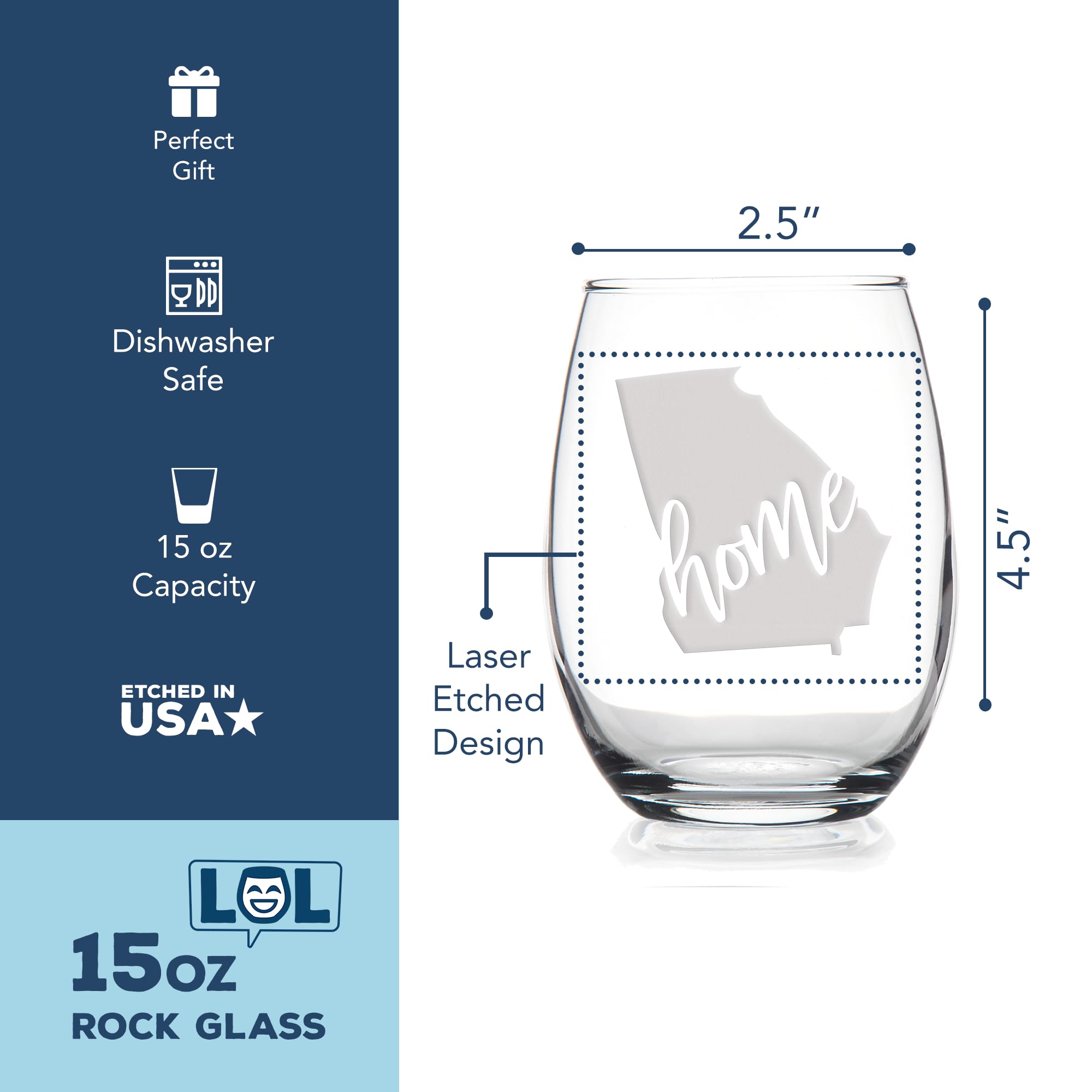 Georgia State Stemless Wine Glass - Georgia Gift, Georgia Wine Glass, Georgia Fan Gift