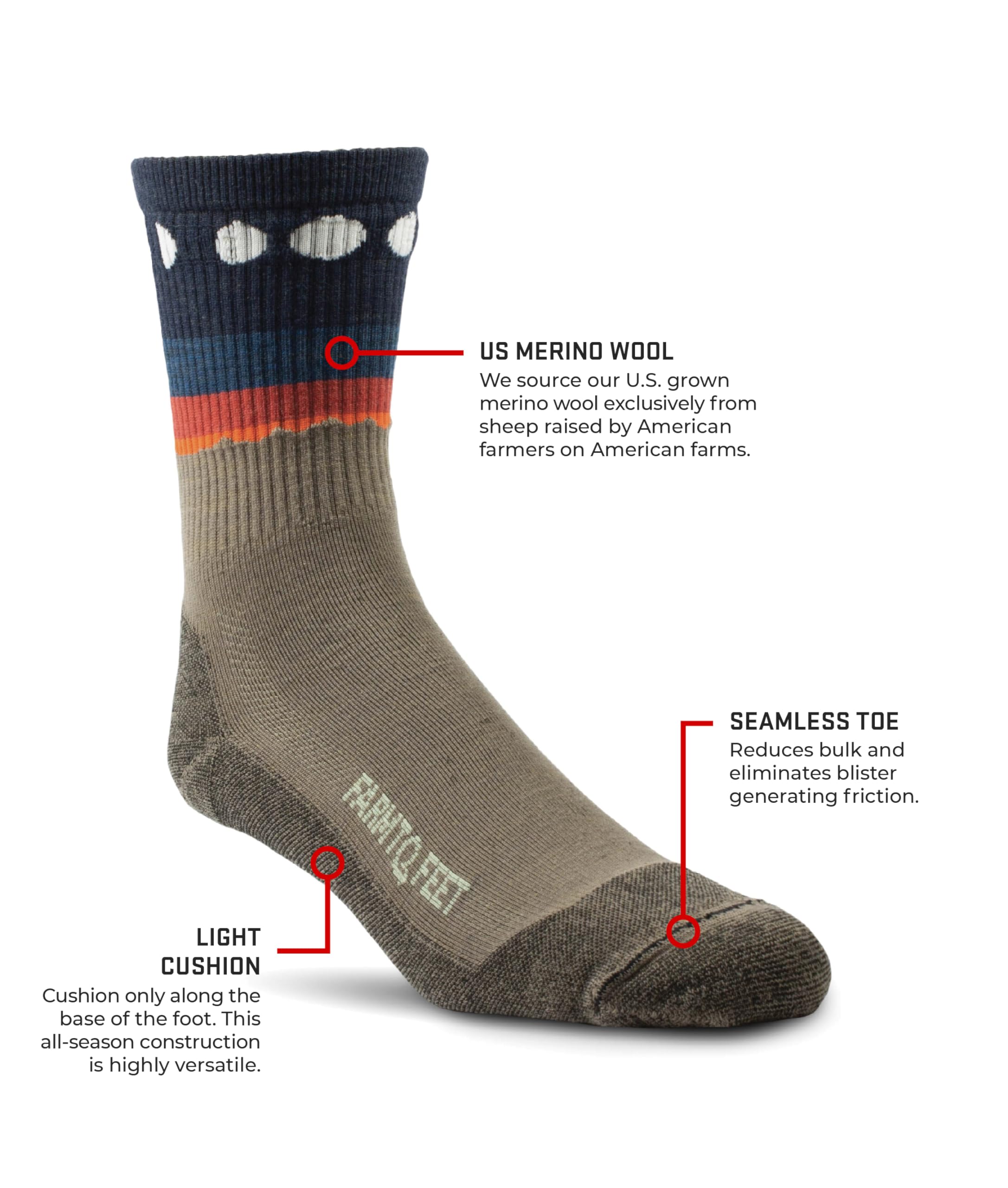 Farm to Feet Unisex Flagstaff Light Cushion Trail Lightweight 3/4 Crew Socks, Driftwood, Medium
