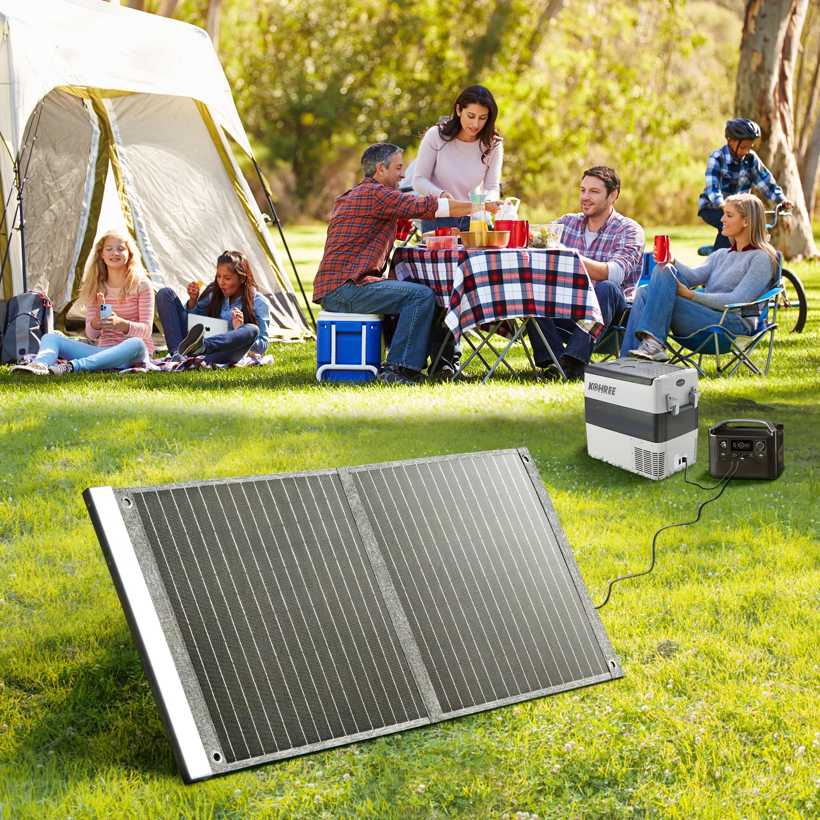 Kohree 100W Portable Solar Panel Waterproof, Foldable Monocrystalline Solar Panel Power Charger System Kit for RV Camping Outdoor Boat Emergency Backup Power Station, with USB/PD/DC Outputs 18V
