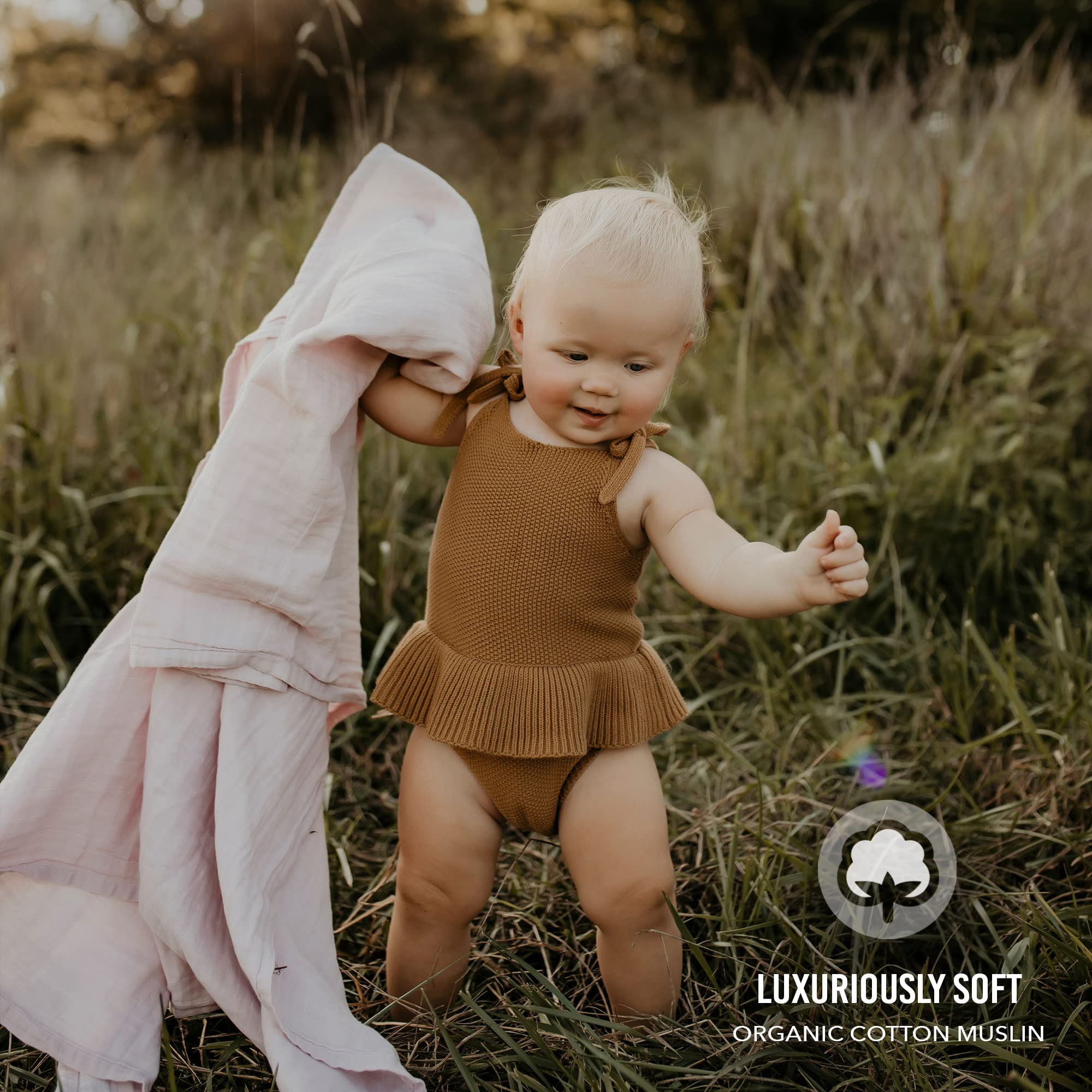 Kishu Baby Indi - Swaddle Receiving Blanket – GOTS Organic & Fairtrade Certified Muslin Swaddle Blanket — Stone Washed for Extra Softness – Indi (Sage)