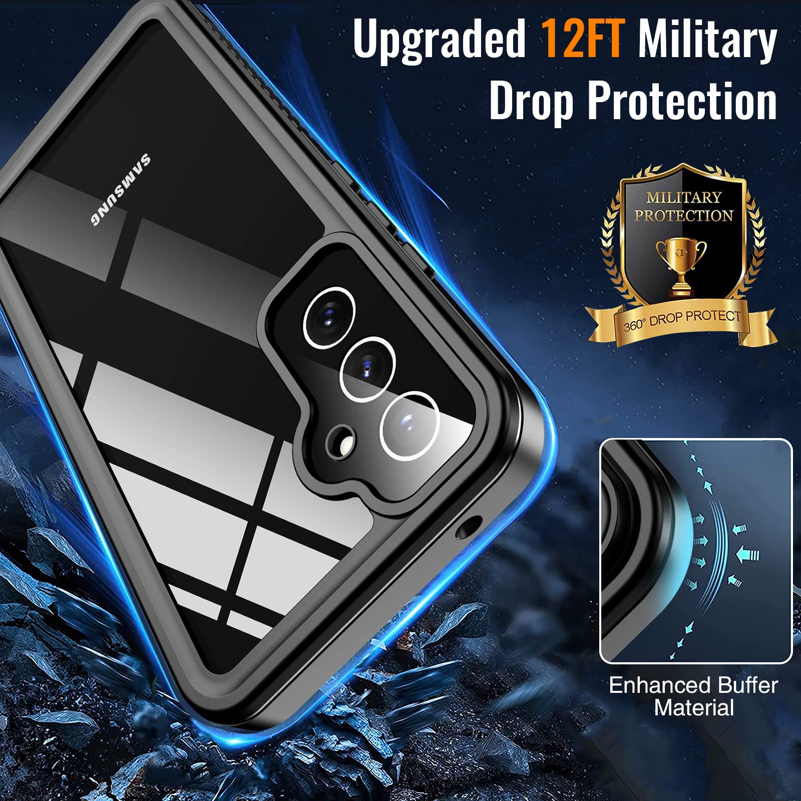 Oterkin for Samsung Galaxy A54 5G Case Waterproof, Samsung A54 5G Case with Built-in Screen Protector Galaxy A54 5G Case [360°Full Body Protection][12FT Military Grade]Rugged A54 5G Phone Case (Black)