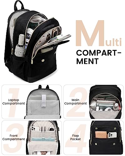 LOVEVOOK Laptop Backpack for Women,15.6 Inch Fashion Travel Backpack,Large Capacity Backpack Purse with USB,Water-resistant fits College Work Business Travel (Black)