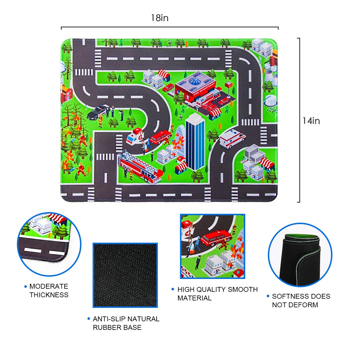 Fire Truck Toys with Play Mat, 6 Fire Engines, 3 Road Signs, 14" x 18" Fire Rescue Playmat, Mini Pull Back Car Toys for 2 3 4 5 Year Old Boy Toddlers
