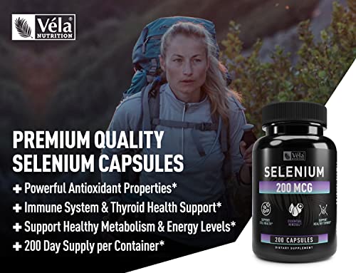 Selenium Capsule Supplement | 200mcg | Support Healthy Antioxidant, Immune, Reproductive,and Thyroid Health* | Non-GMO, 3rd Party Tested | 200 Capsules