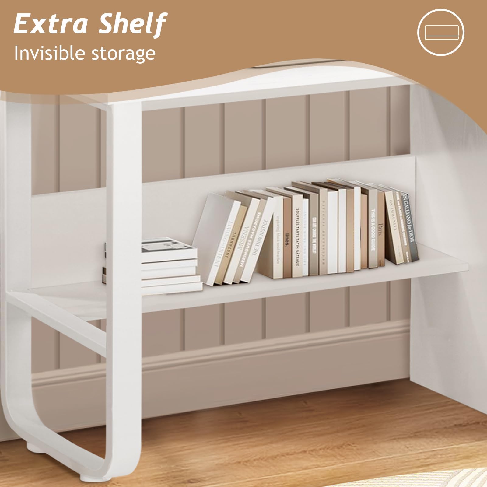MaverickFurni White Desk with 3 Drawers, Small Desk with Stoage, Kids Desk for Bedroom, Study Desk with Bottom Shelf, White Wood Computer Desk for Home Office