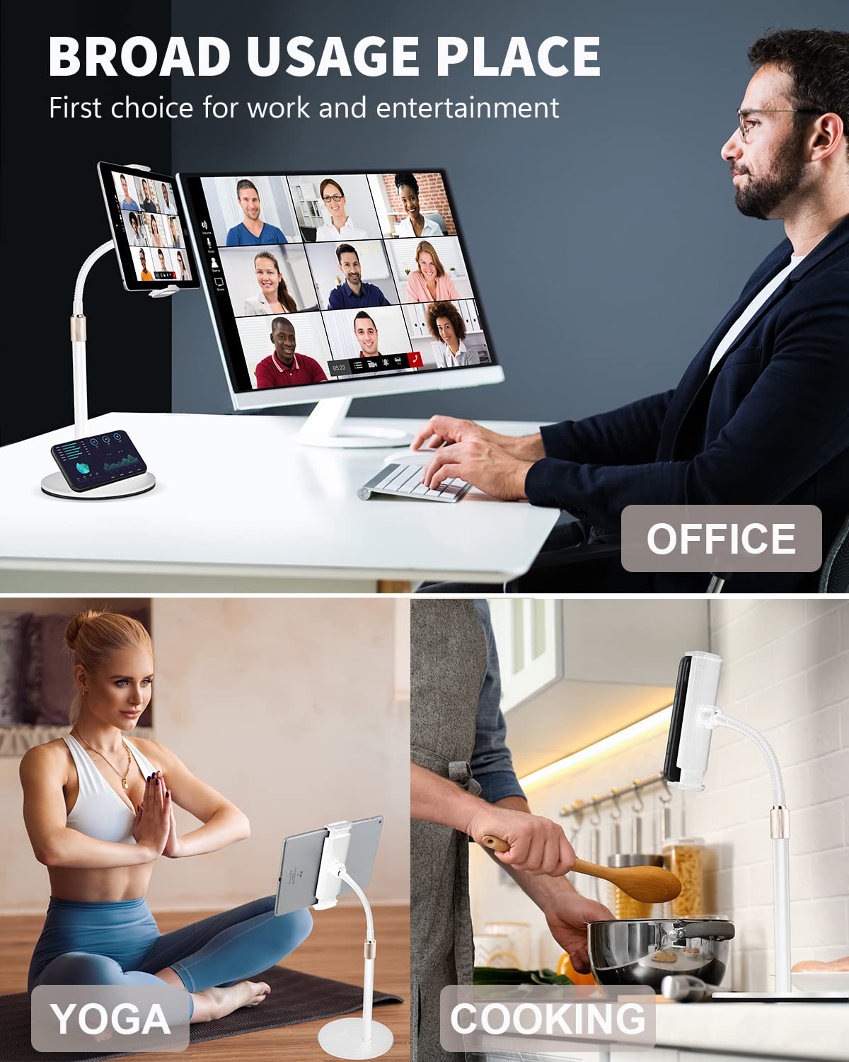 iFongsh Tablet Stand for Desk, 2-in-1 Ipad Holder Stand & Phone Stand,360 Degree Rotating Gooseneck and Height Adjustable Desktop Holder Dock Compatible with(4.7"-13") iPhone,iPad Pro,Air,Mini