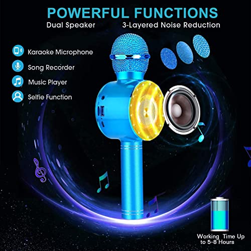 FISHOAKY Karaoke Microphone[Updated], Kids Wireless Bluetooth Karaoke Microphone Portable Mic Player Speaker with LED for Christmas Birthday Home Party KTV Outdoor