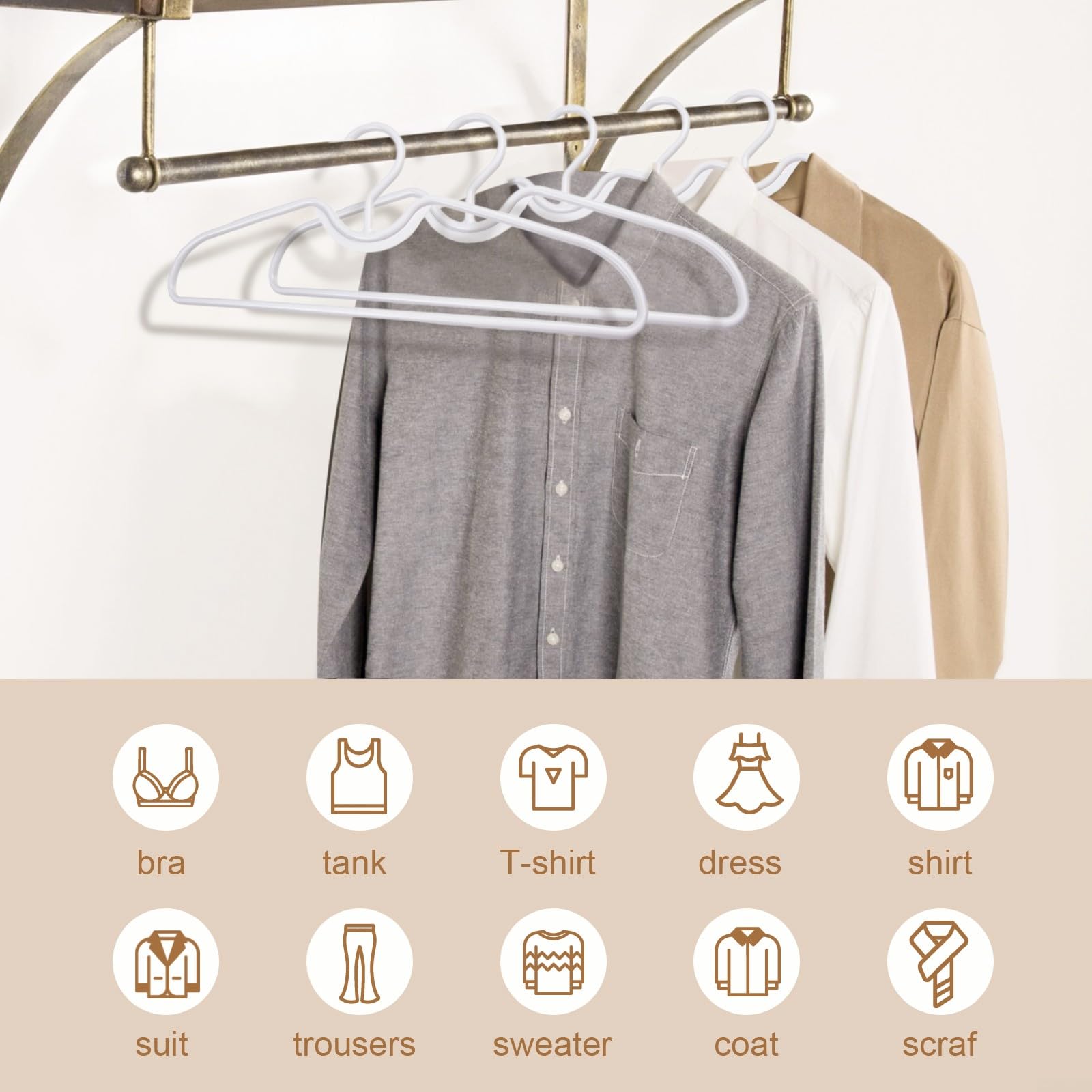 Plastic Hangers Clothes Hangers Coat Hangers Space Saving Closet Hangers, Anti-Slip Heavy-Duty Short Neck Hanger Thin Hsangers,Travel Hangers for College Dorms, Homes, White(10Pack)