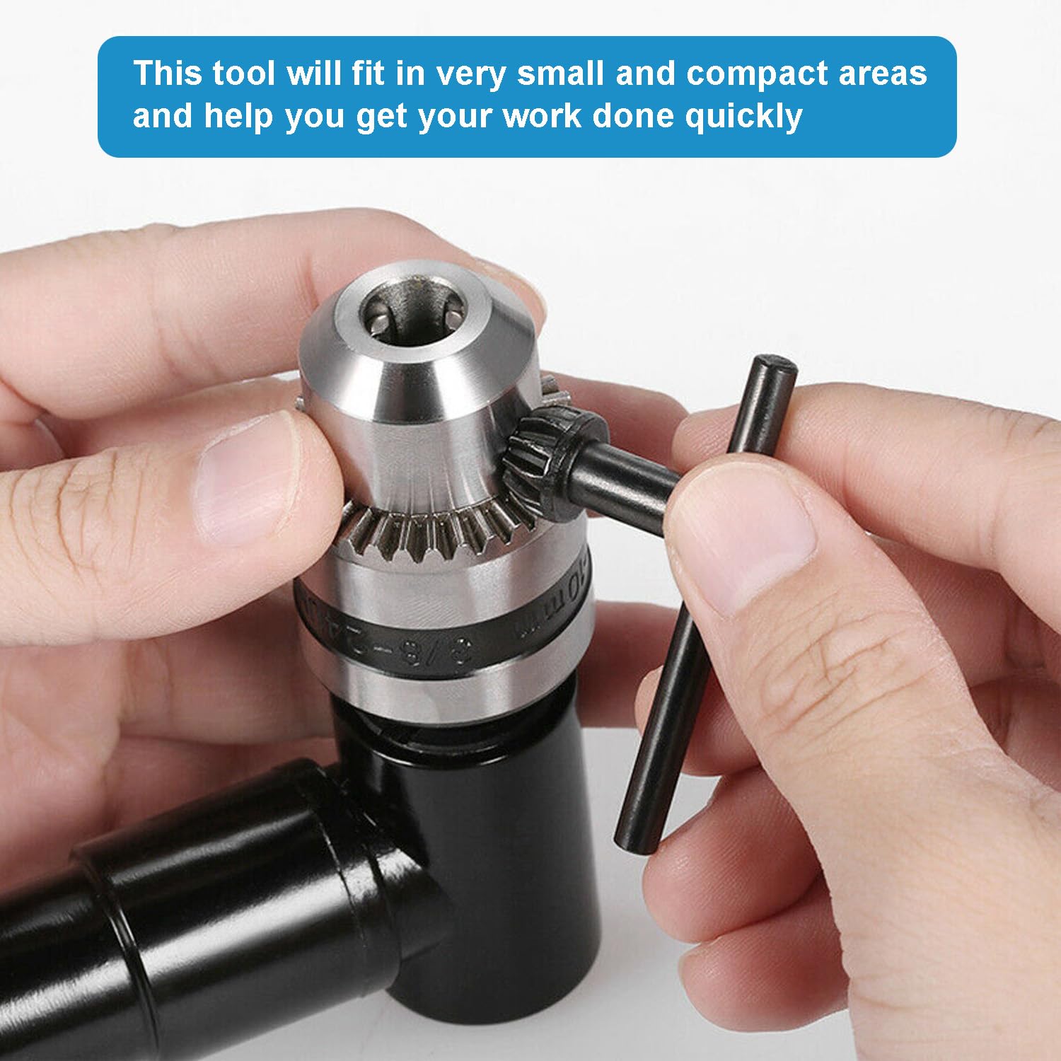 Ragyzity Cordless Right Angle Drill Attachment Adapter, Right Angle Bend Extension, 90 Degree Adapter Drill with 3/8" Keyed Chuck and 8mm Hex Shank Power Tool Attachment(Chuck Range: 1-10mm)