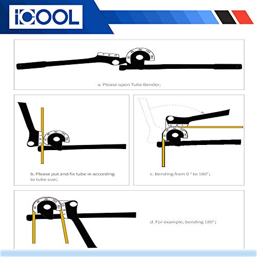 ICOOL Tube Bender 3 in 1 Manual Tubing Bending Tools 0-180 Degrees 1/4, 5/16, and 3/8 Inch (Matte Surface) for Copper Aluminum Brass and Thin Stainless Steel Pipes