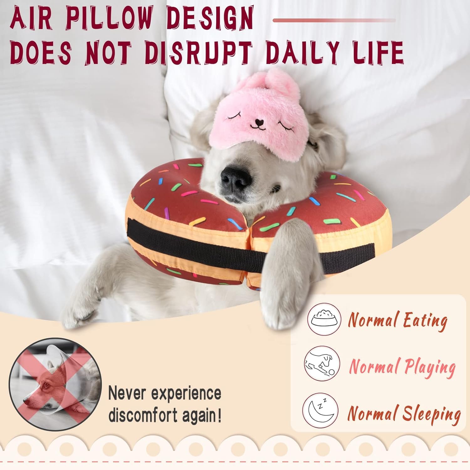 Inflatable Soft Dog Cone Collar for Small Medium Large Dogs & Cats Alternative After Surgery, Blow Up Pet Donut Neck Cone Prevent from Biting & Scratching, Comfy Adjustable Recovery Pillow Collarā¦