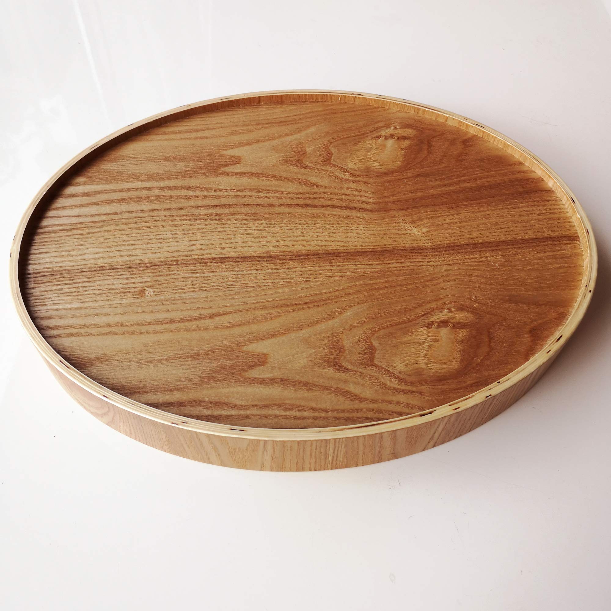 I-lan Oval Serving Tray, Wood Decorative Ottoman Tray, Valet Tray with Handles, Coffee Table Tray Decor for Cocktail, Snack, Bread, Brown (XL: 18")