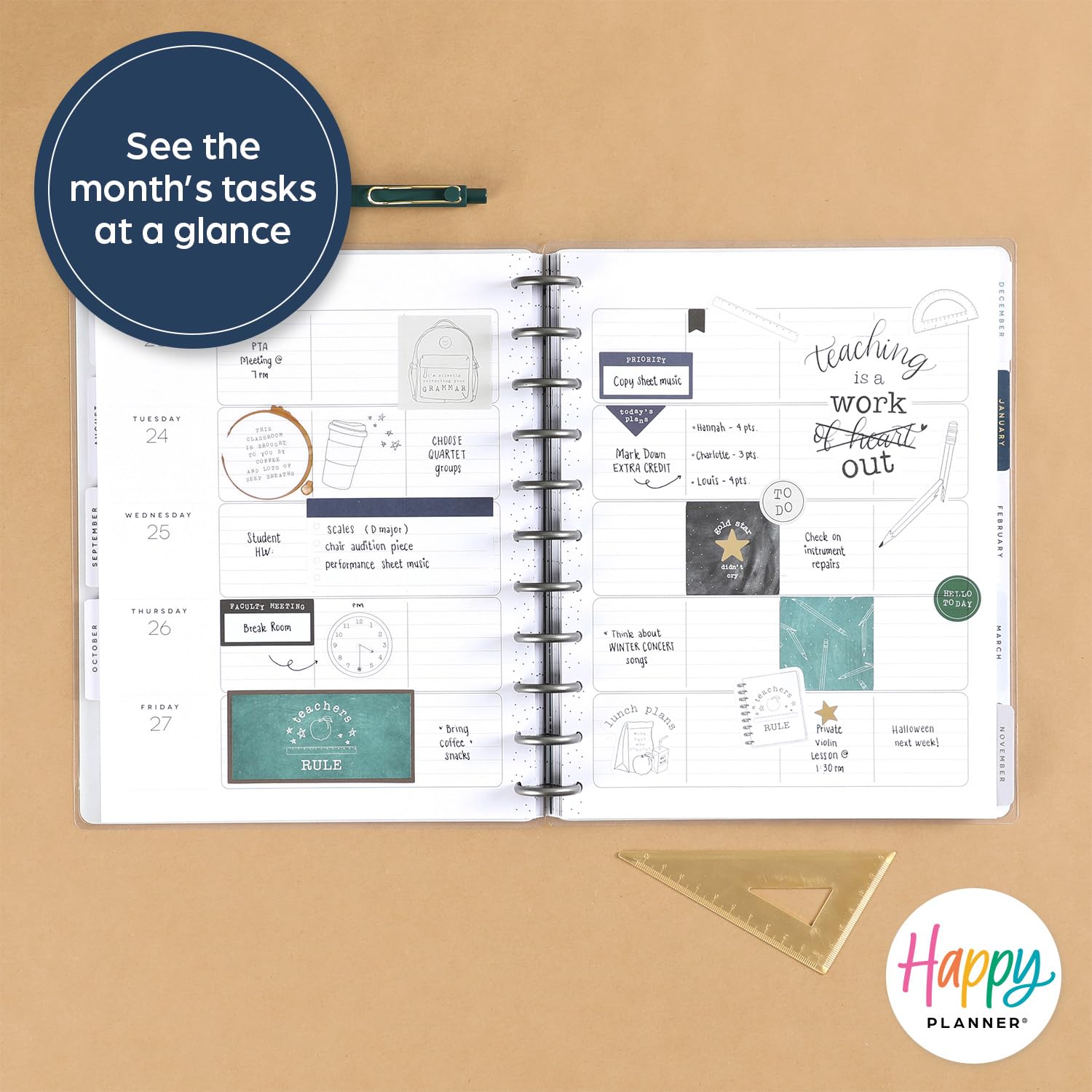 Happy Planner Disc-Bound School Planner and Calendar, 12-Month Daily, Weekly, and Monthly July 2023–June 2024 Planner, Vertical Layout, Mail Call Theme, Big Size, 8 1/2 Inches by 11 Inches