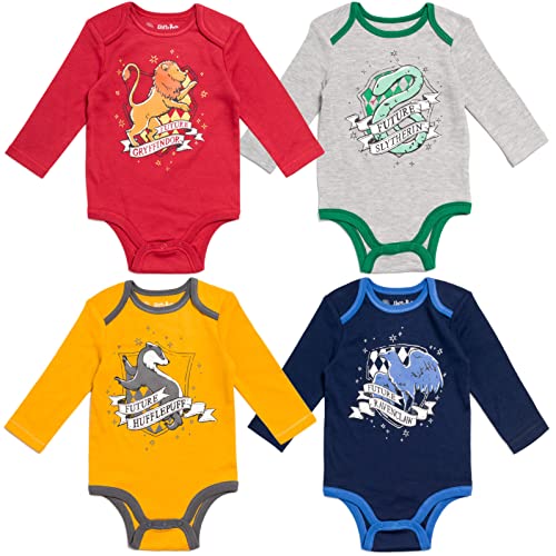 Harry Potter Slytherin Ravenclaw Hufflepuff Infant Baby Boys 4 Pack Bodysuits Blue/Gray/Red/Yellow 12 Months