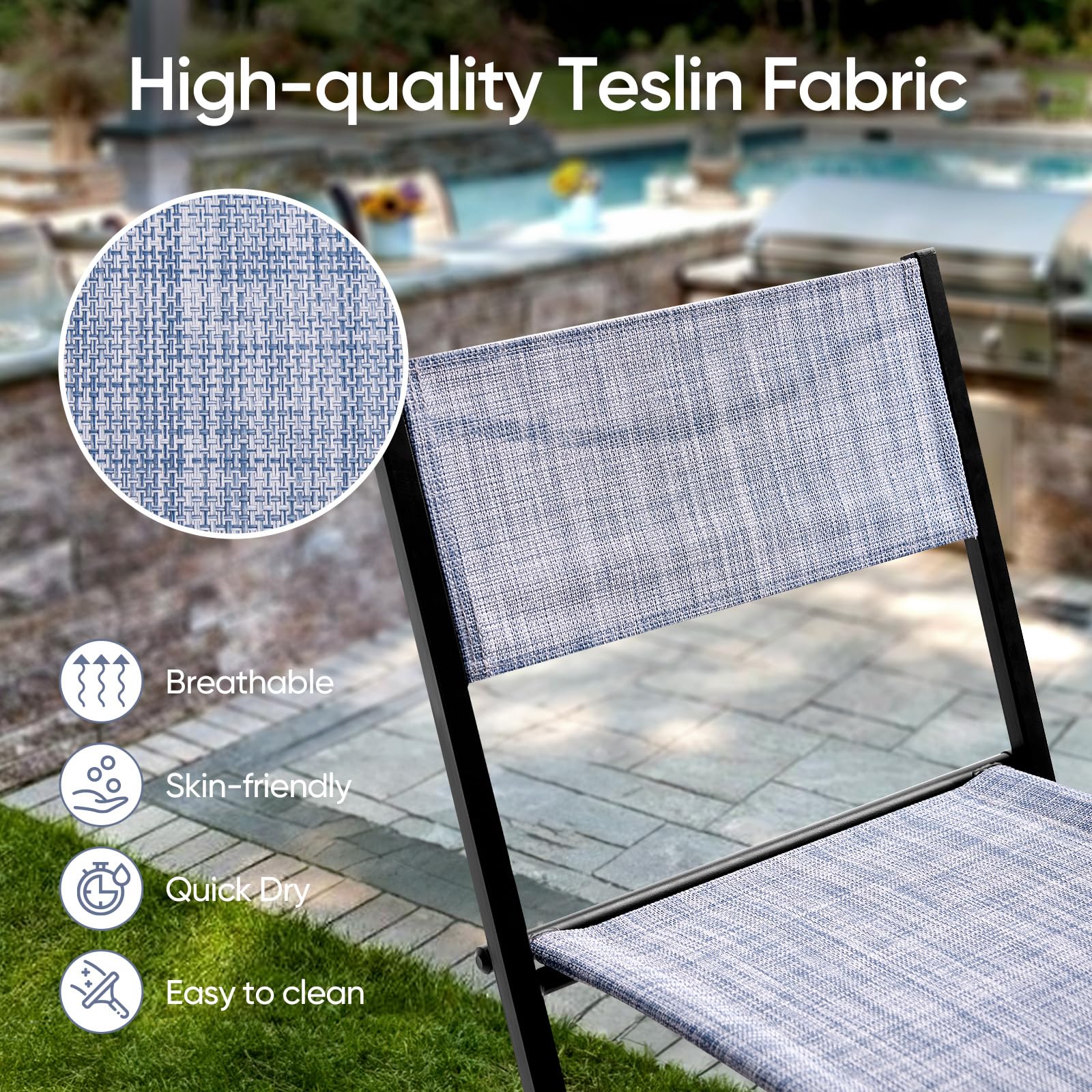 Outdoor Patio Bar Stools Set of 2, Folding Counter Height Stool with Footrest and Heavy-duty Metal Frame, Outdoor Bar Chairs with Breathable Textilene Fabric, Patio Bar Sets for Balcony, Poolside