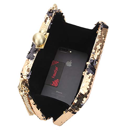 Fawziya Evening Clutch Star Sequin Thick Chain Novelty Oversized Purses For Women Formal-Gold