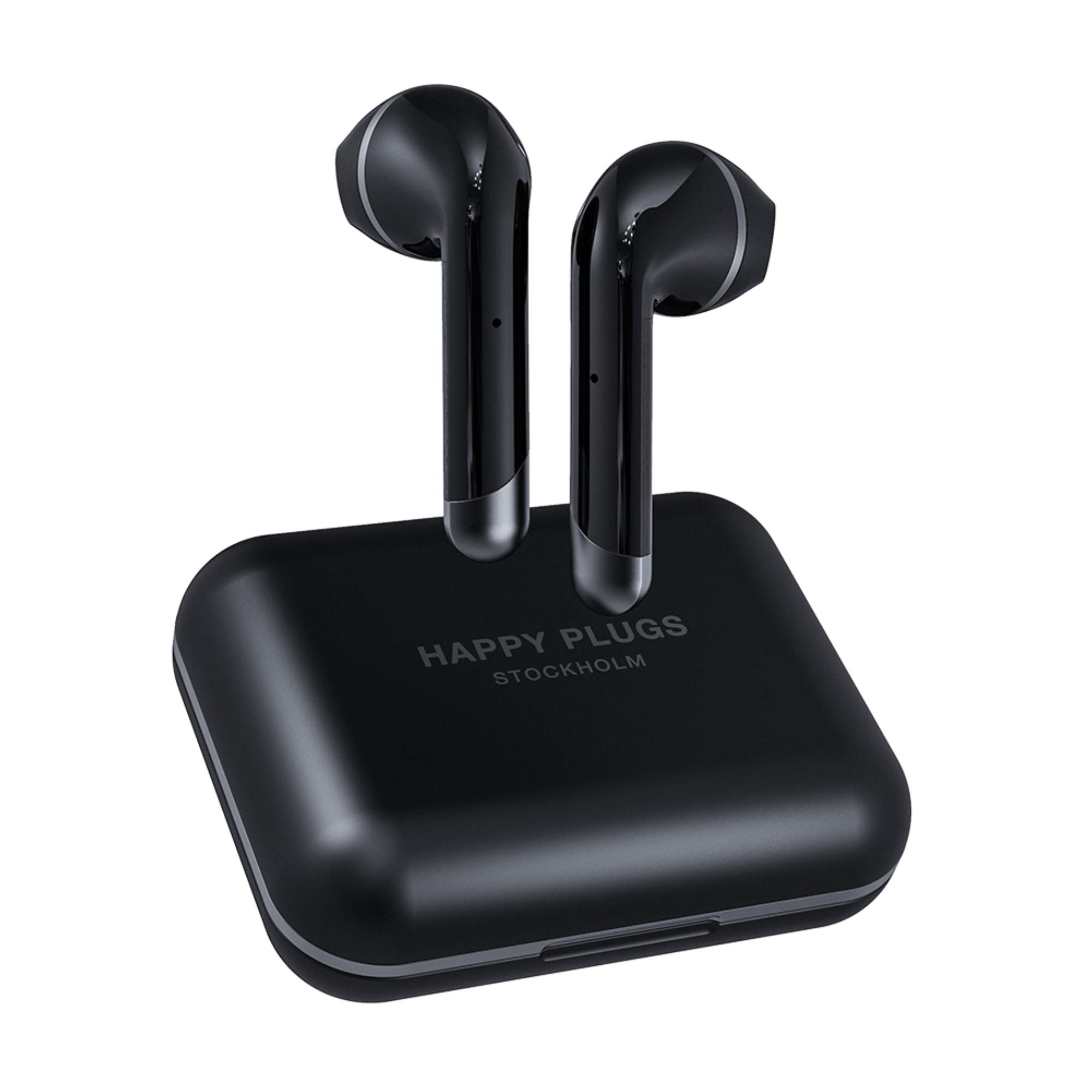 Happy Plugs Air 1 Plus – Luxury Wireless Earbuds – Design Bluetooth Headphones with Charging Case and Built-in Microphones – Up to 40 Hours Playtime – Black