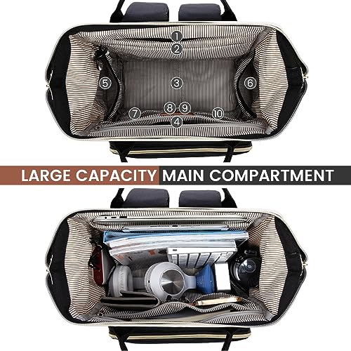 LOVEVOOK Laptop Backpack Purse for Women, Nurse Work Business Travel Backpack Bag, Wide Open Backpack, Lightweight Water Resistent Daypack with USB Charging Port, 15.6 inch, Beige-Black-Brown