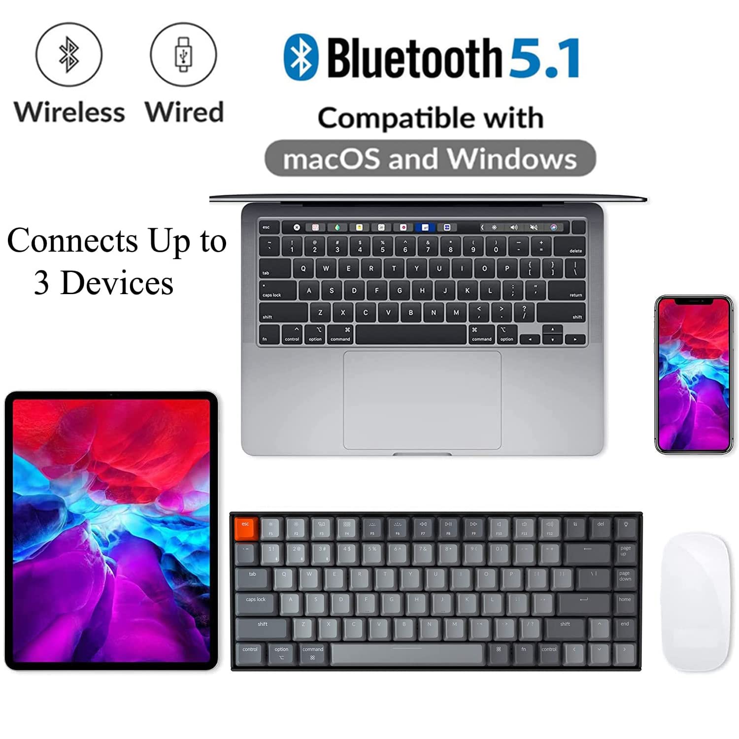 Keychron K2 Version 2 Gaming Mechanical Keyboard Wireless/Wired, 75% Layout Compact 84 Keys Bluetooth Keyboard with RGB Backlit, N-Key Rollover, Gateron G Pro Brown Switch for Mac Windows