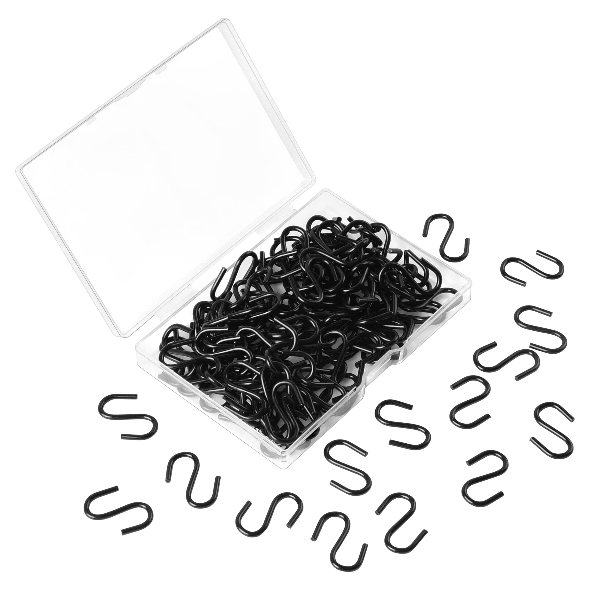 SAKRNIC 1 Inch Black S Hooks – 100 Pack Mini S Hooks for Hanging | Small S Hooks for Hanging Ornaments, Crafts, and More