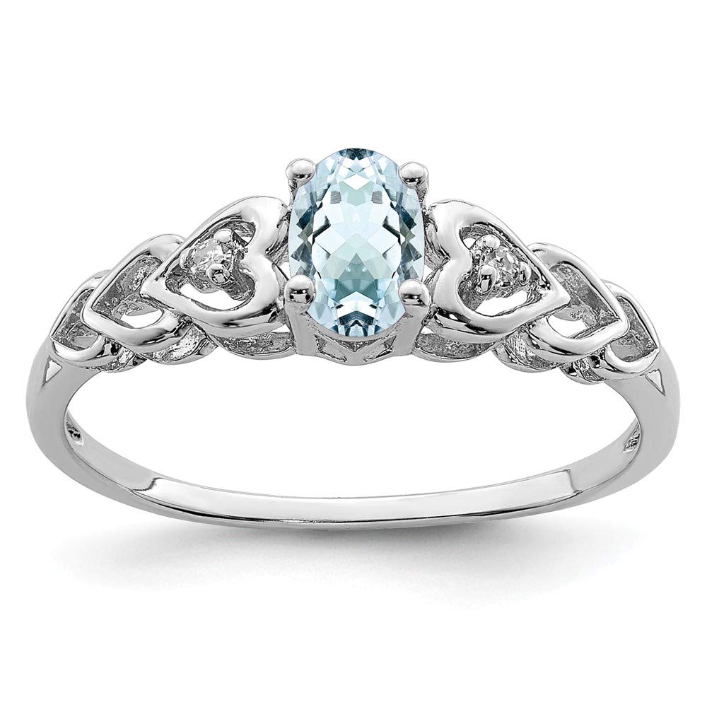 FB JEWELS Solid Sterling Silver Rhodium-Plated Aquamarine & Diamond Ring Size 8