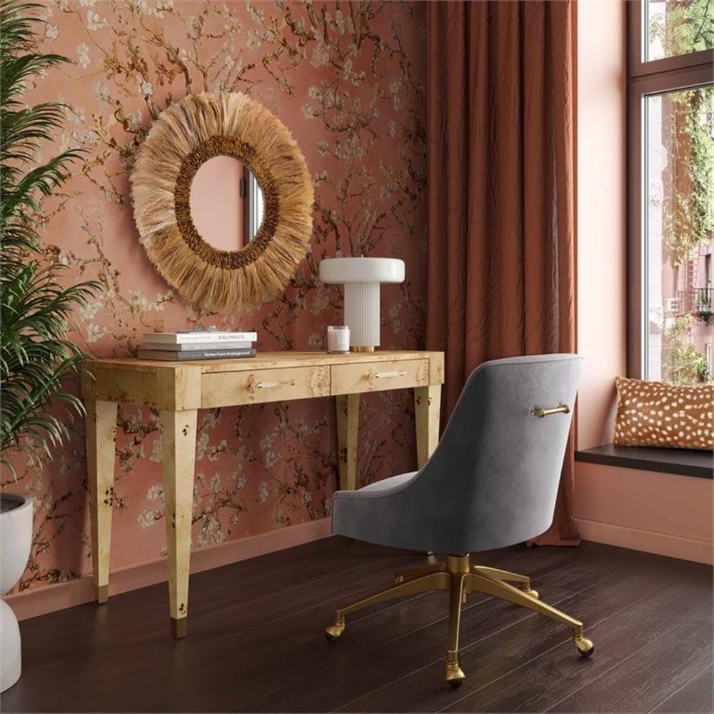 MAKLAINE Modern Contemporary Wood Work Desk in Natural Burl Finish
