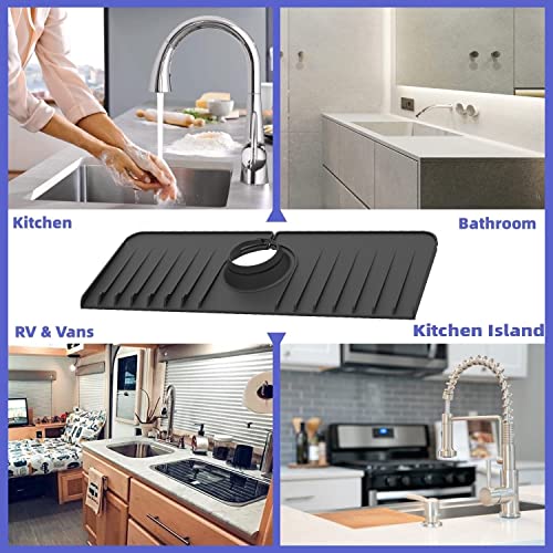 KOME LEATHER SZKMG 2022 Silicone Splash Guard for Kitchen Sink Snugly Fit for Handle Drip Water Catcher Silicone Mat Draining Water Pad Bathroom Kitchen Bar Sink (Black1)