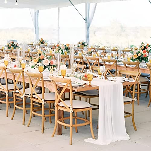 White Chiffon Table Runner for Wedding - White Table Runner, Sheer Party Decor, Rustic Runners for Bridal Baby Shower Decorations 10ft - puphutu