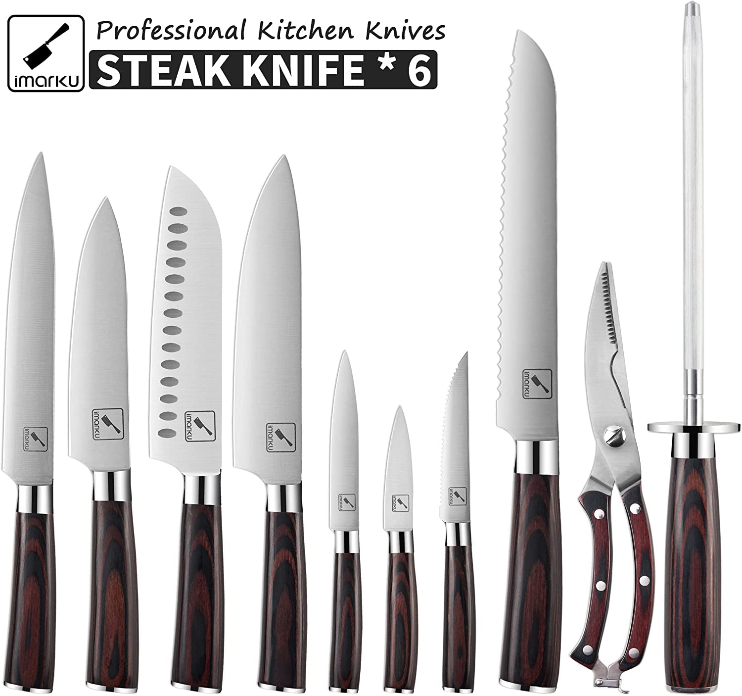 Kitchen Knife Set with Block, imarku 16-Piece Japanese Kitchen Knife Set, Ultra Sharp Stainless Steel Knife Set with Removable Block and Knife Brown