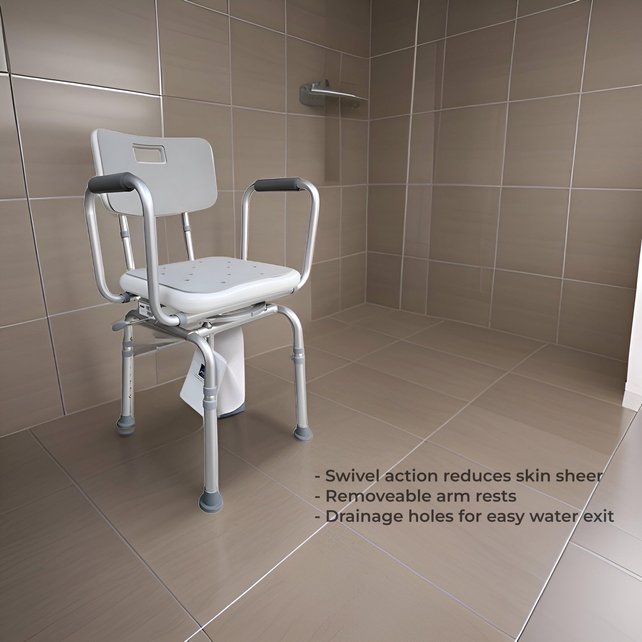 MOBB Premium Bathroom Swivel Shower Chair Bath Bench with Back, 360 Degree Swivel Seat with Locking Mechanism