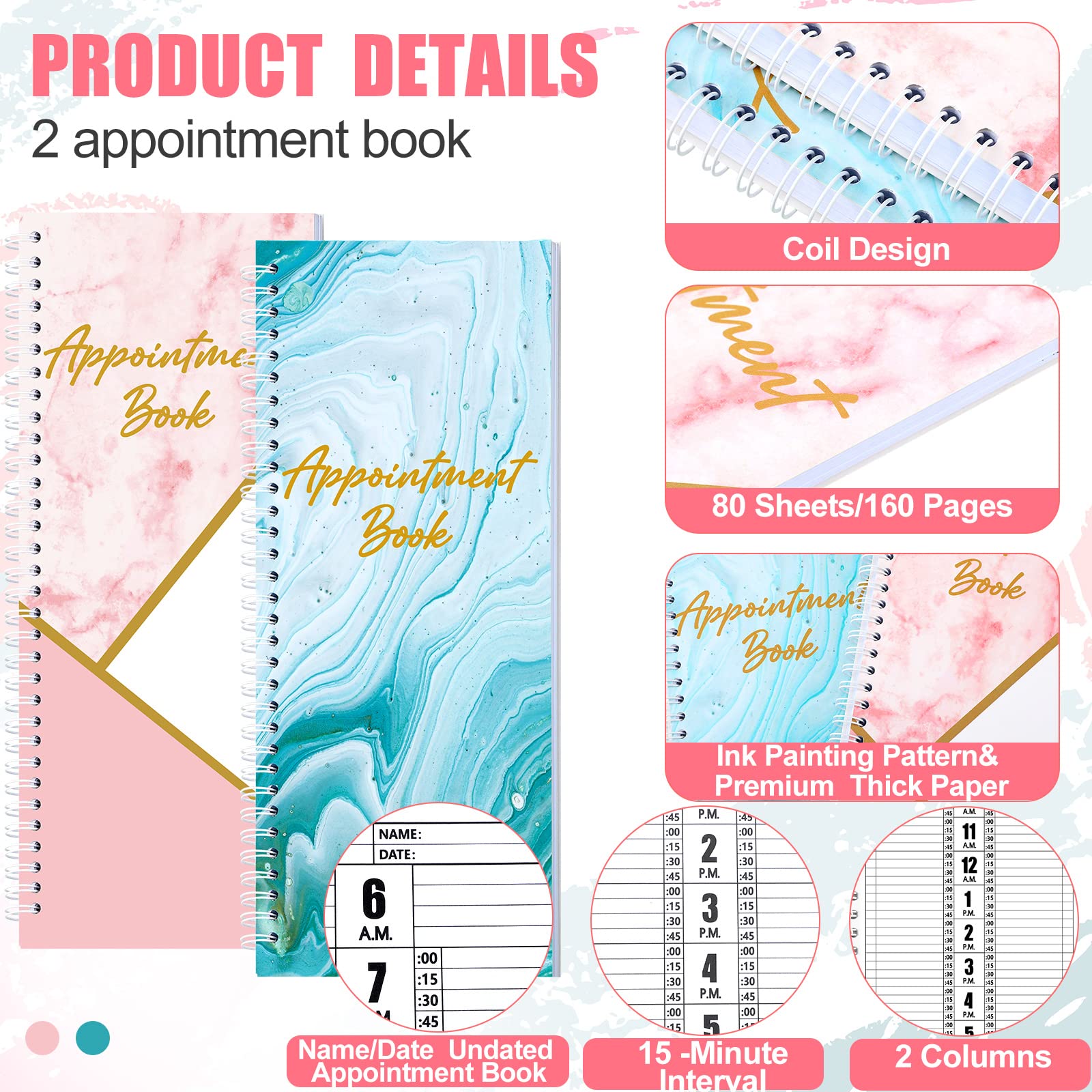 Gersoniel 2 Pieces Undated Appointment Book Schedule Day Planner Salon Appointment Book 2024 Hairstylist Weekly Appointment Planner for College Office Home Schedule Supplies, 11.2 x 4.5 Inches